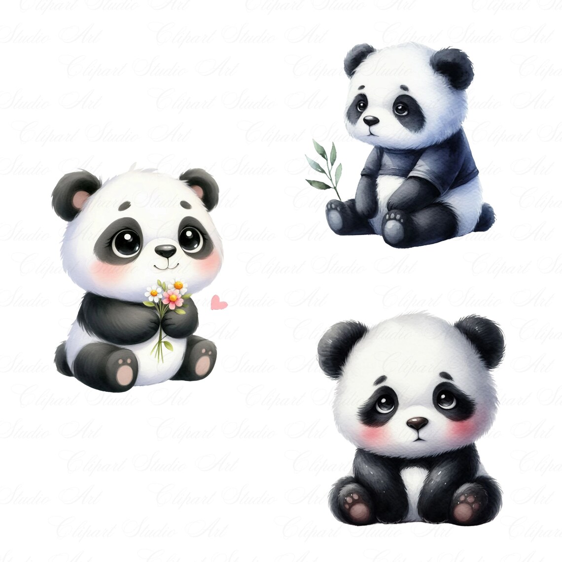 16 Cute Pandas Clipart, Cute Pandas Transparent Background, Watercolor ...