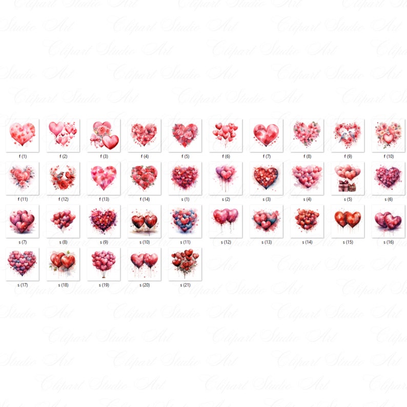 35 Valentine Day Clipart, Valentine Day Watercolor Hearted Clipart ...