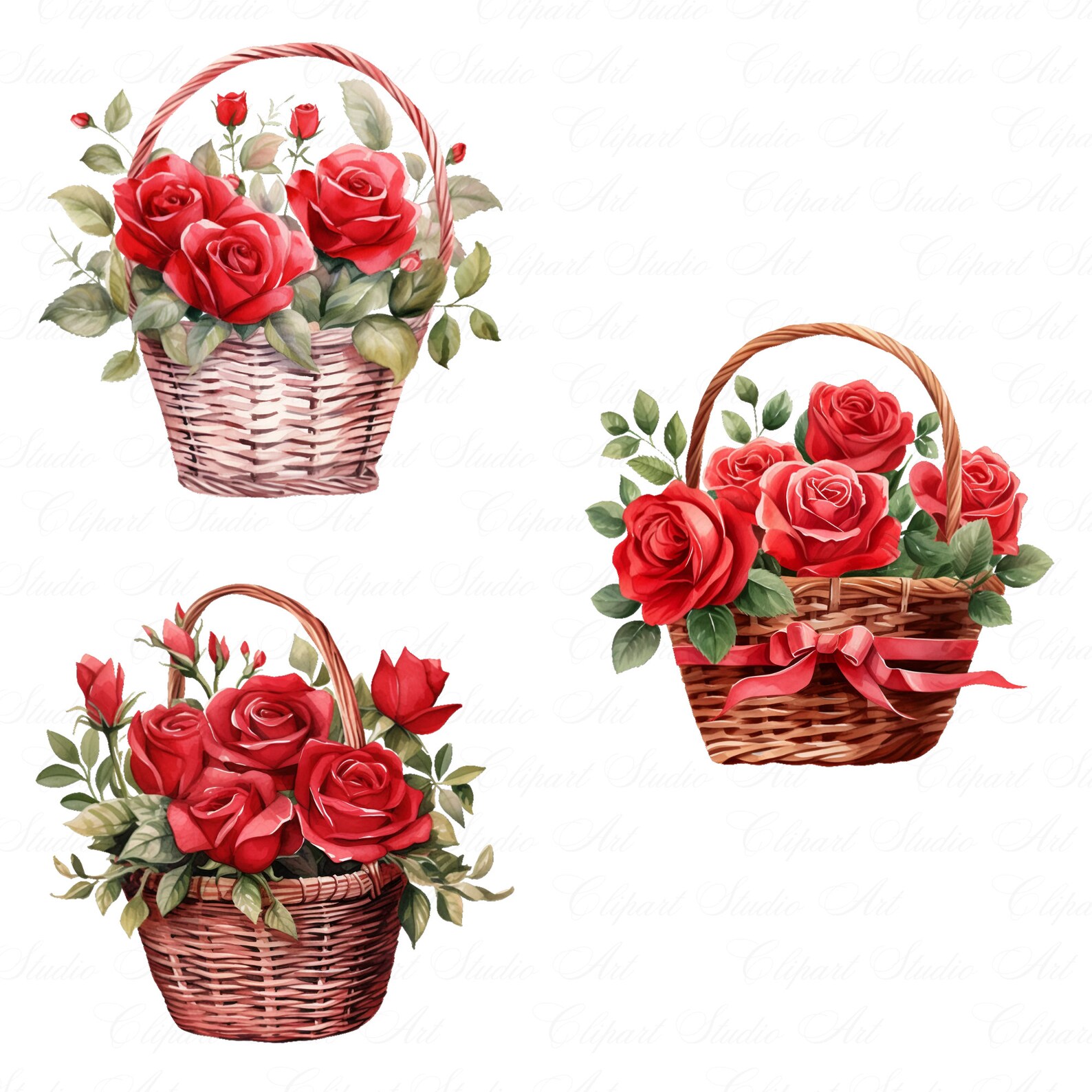 15 Red Rose Gift Basket Clipart, Wedding Bridal Shower Red Rose Gift ...