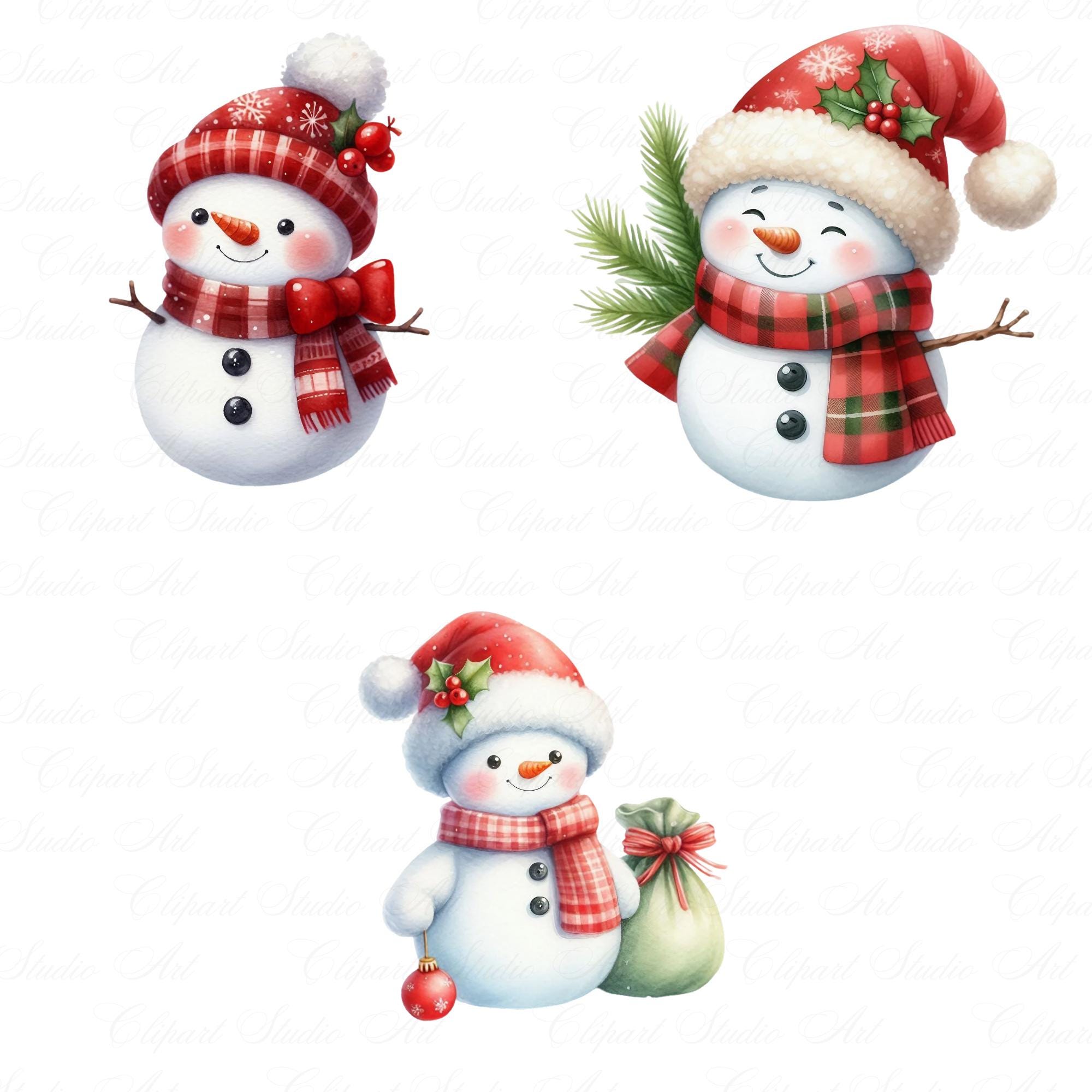 17 Christmas Cute Snowman Clipart, Christmas Winter Clipart, Watercolor ...