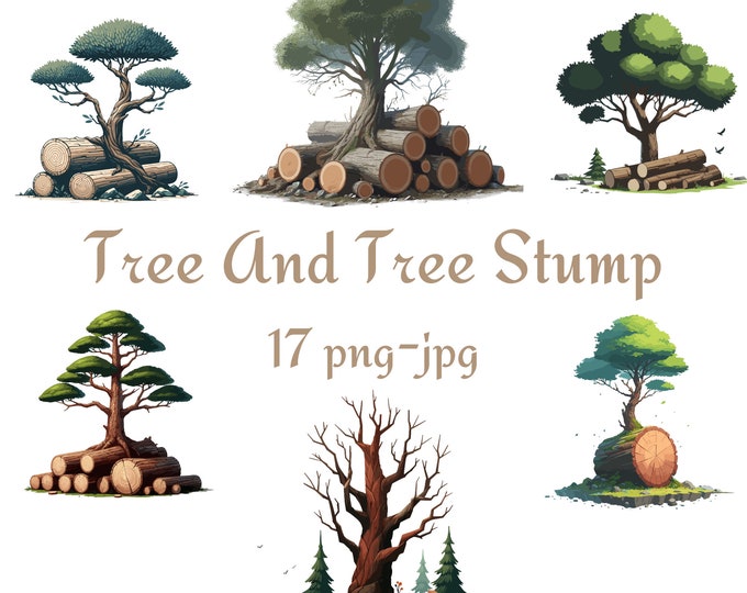 15 Floral Tree Stump Clipart Bundle Watercolor Forget Me Not Printable ...