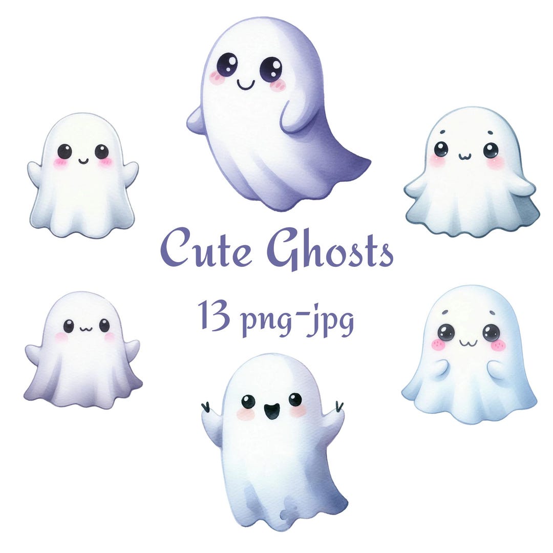 13 Cute Ghosts Clipart, Halloween Cute Ghosts, Watercolor Cute Ghosts ...
