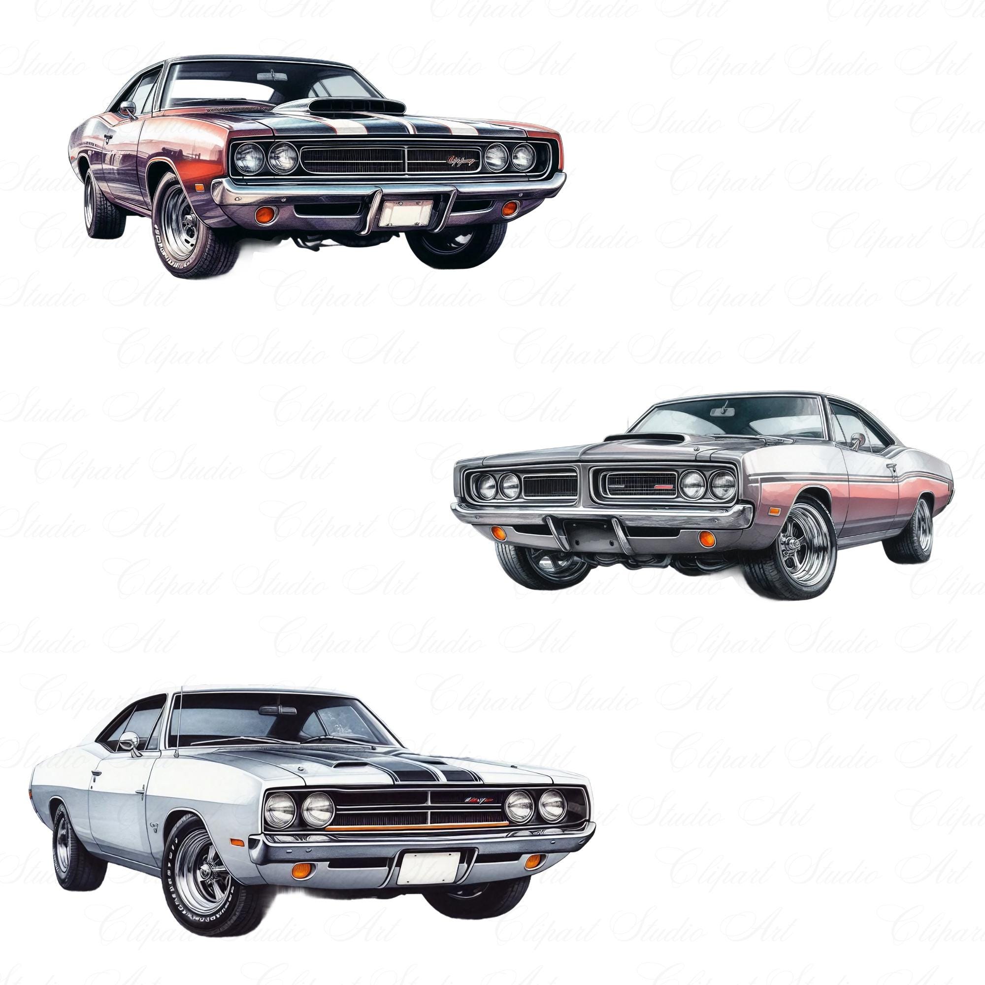 20 Muscle Classic American Car Clipart, Wedding Bridal Shower Muscle ...