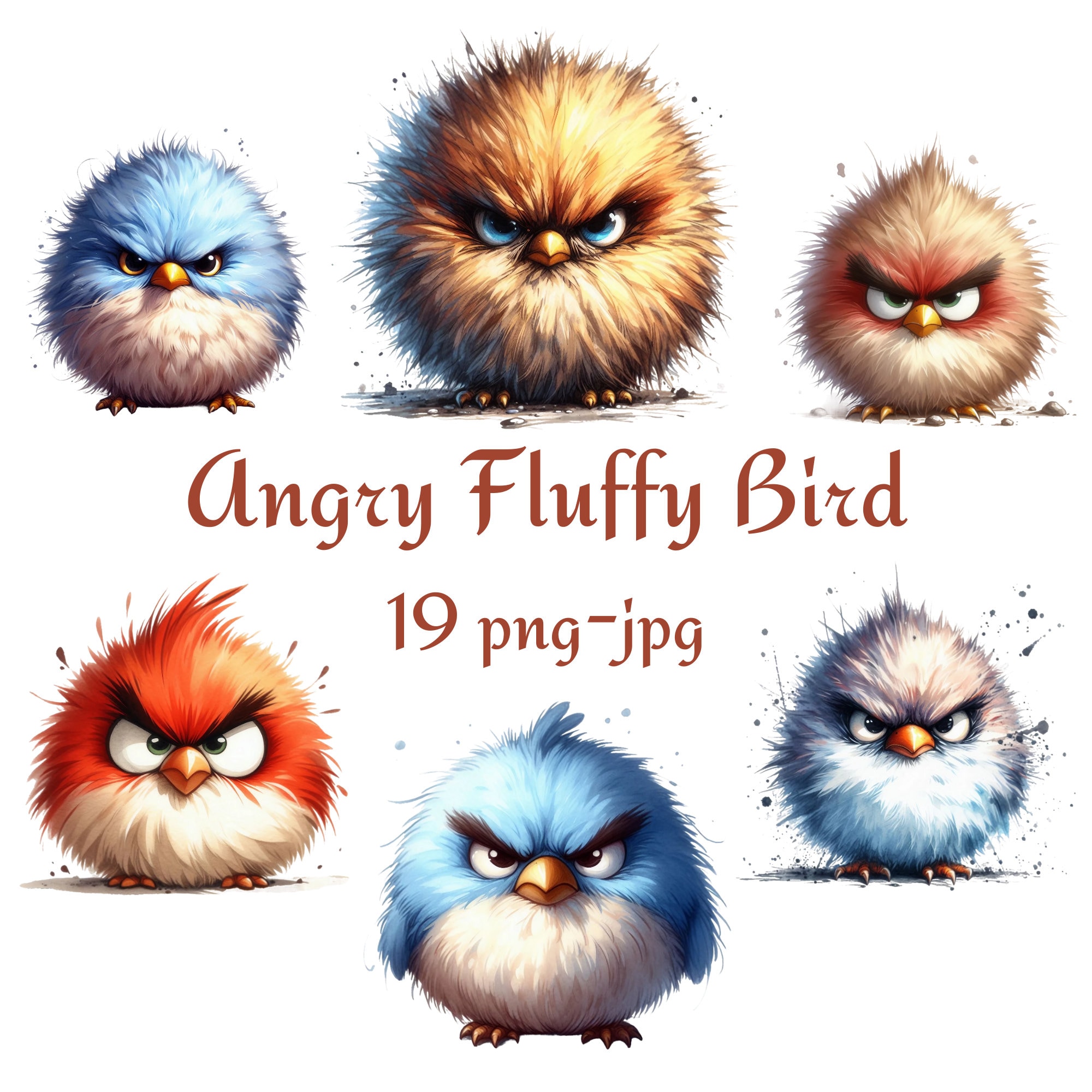 19 Angry Fluffy Bird Clipart, Grumpy Birds Clipart, Watercolor Angry ...