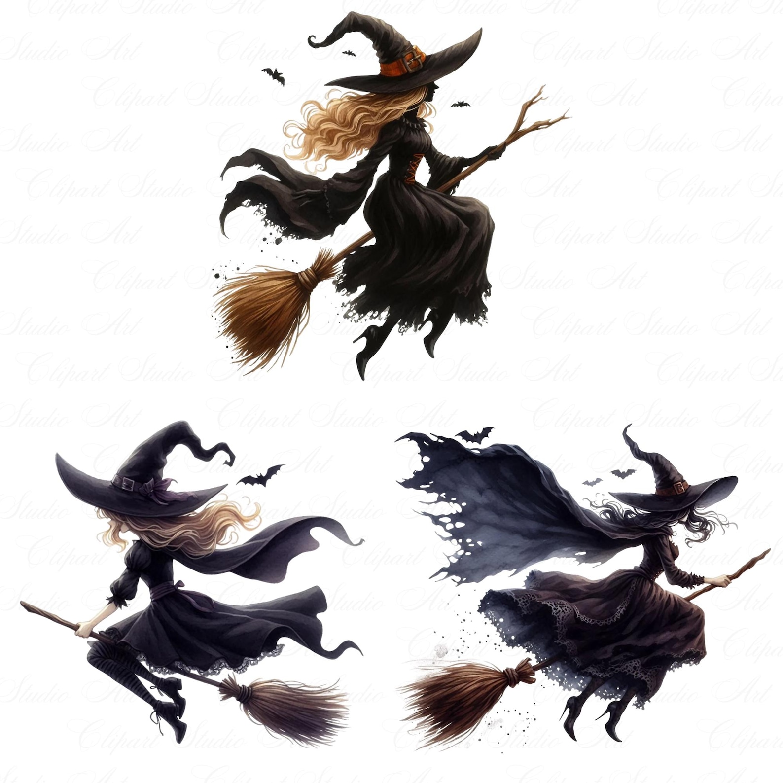 14 Halloween Flying Witch Clipart, Halloween Witch and Broom ...