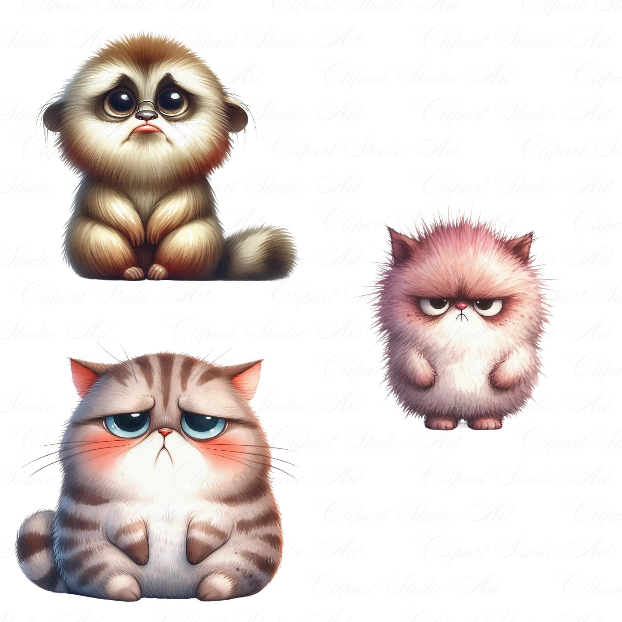 31 Grumpy Animals Clipart, Funny Grumpy Animals Clipart, Watercolor ...