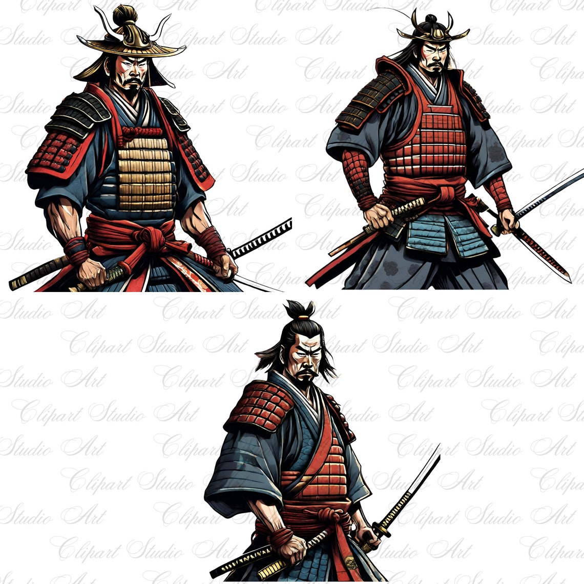 Japanese Samurai Clipart, Watercolor Warrior Japan Clipart, 300 DPI Png ...