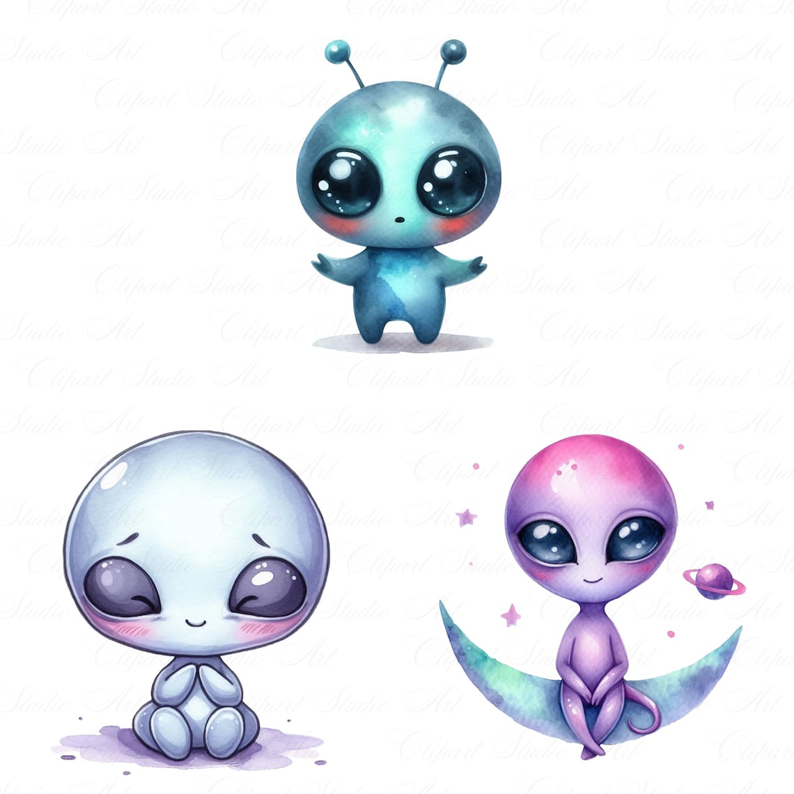 22 Cute Aliens Clipart, Cute Creatures Clipart, Watercolor Baby Aliens ...