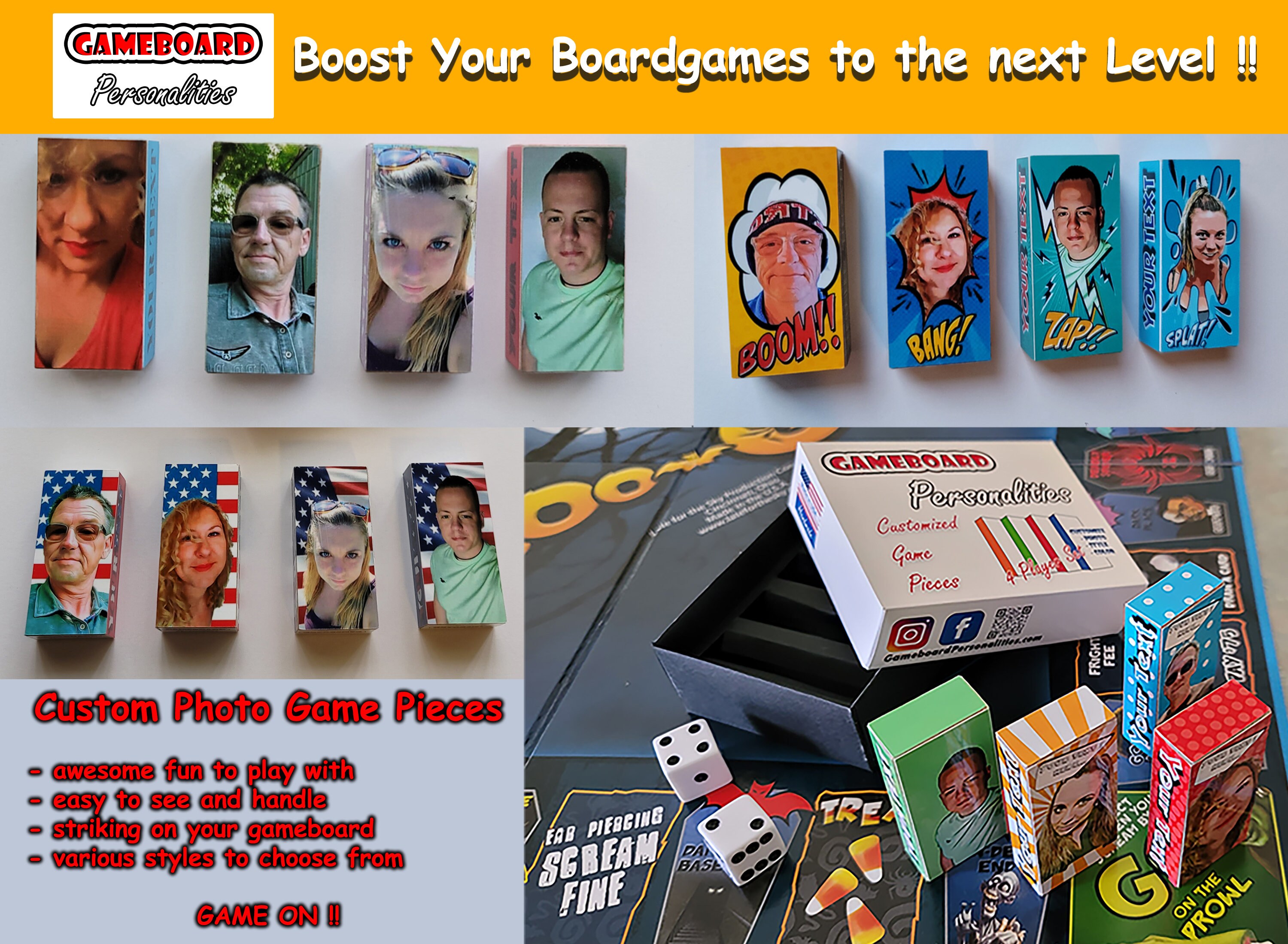 Custom Pet Photo Game Pieces Set of 4 From Your Photos Personalized ...