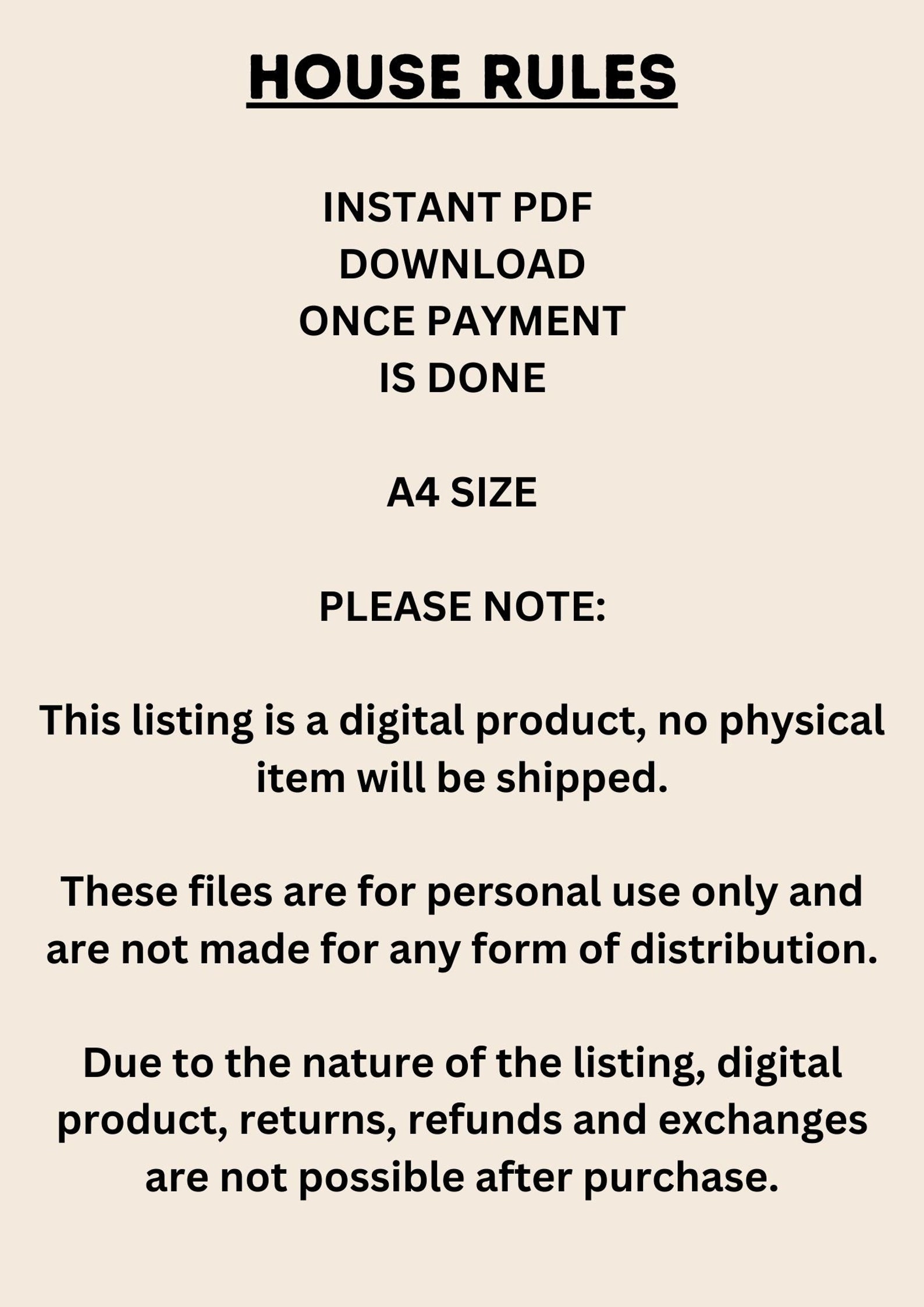 House Rules, Family Rules, Kids Rules, Wall Art, Digital Art, House ...