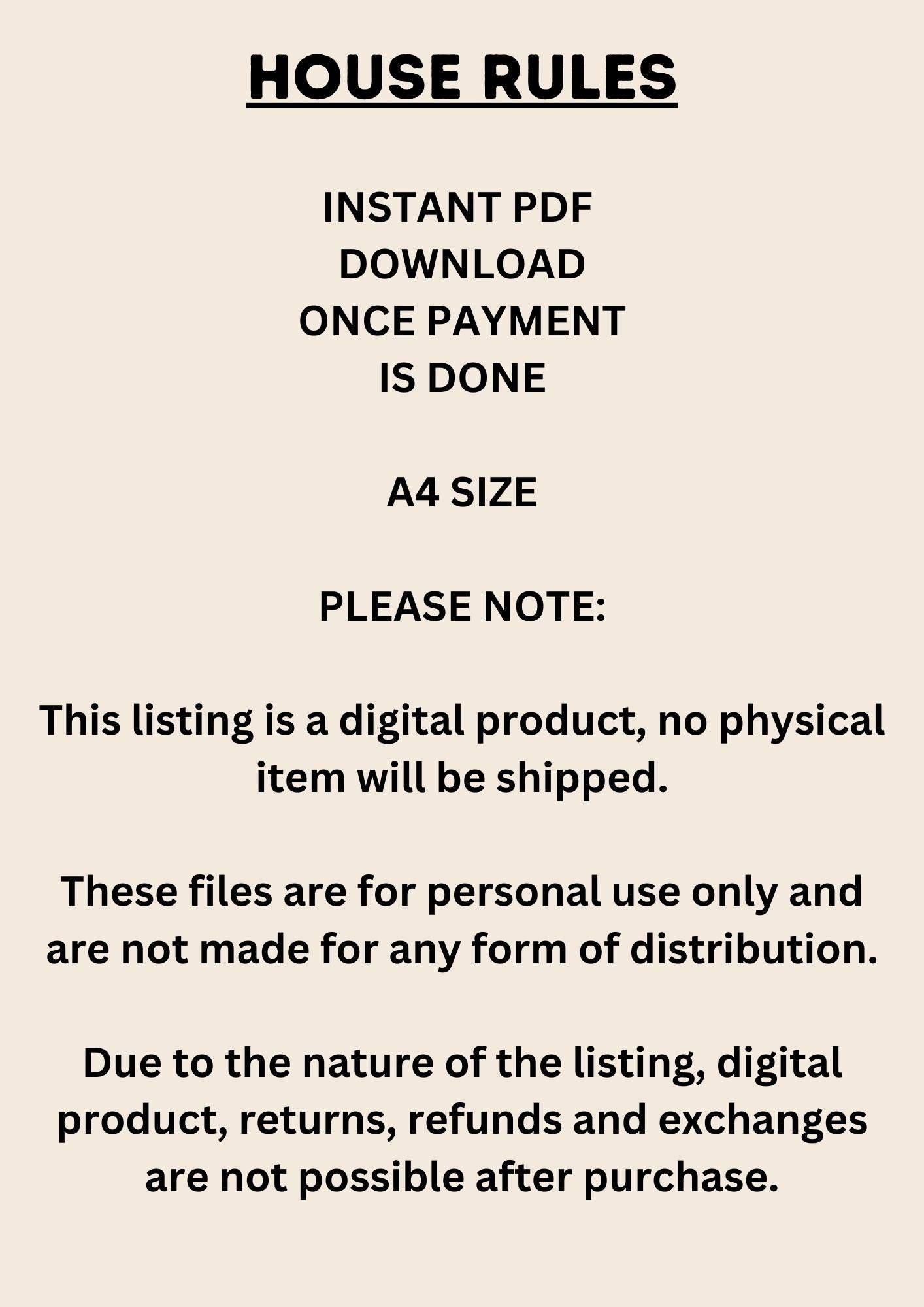 House Rules, Family Rules, Kids Rules, Wall Art, Digital Art, House ...