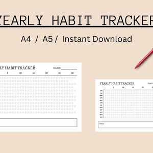 Yearly Habit Tracker, Habit Tracker, Goal Tracker, Yearly Tracker ...