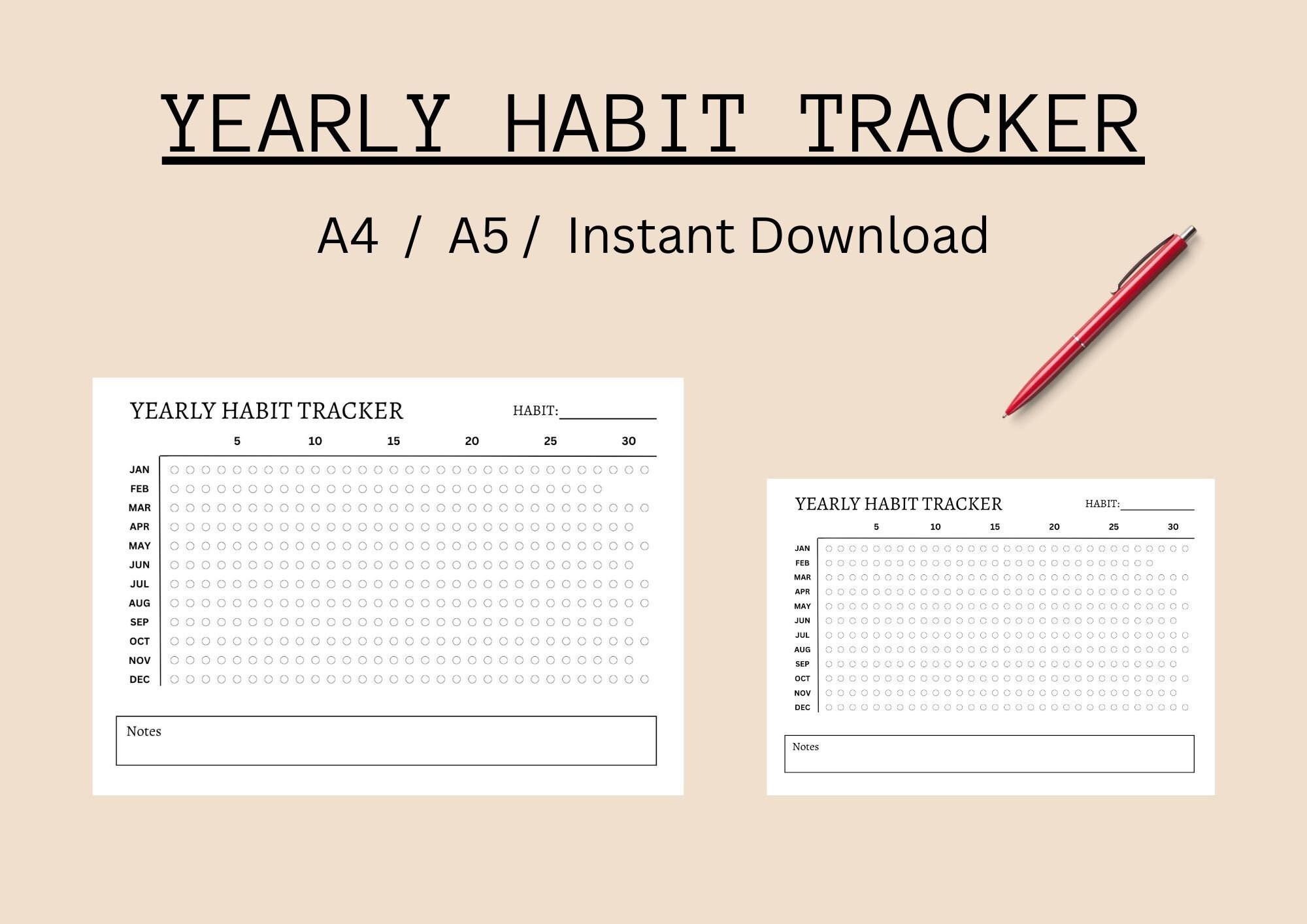 Yearly Habit Tracker, Habit Tracker, Goal Tracker, Yearly Tracker ...