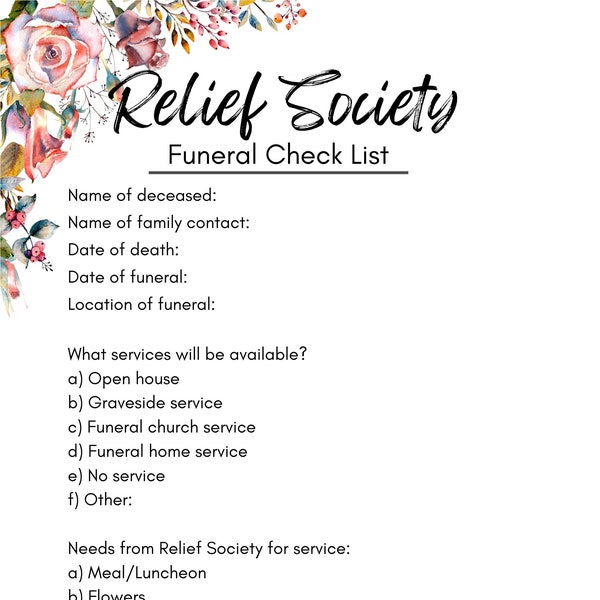 Funeral Check List - Etsy