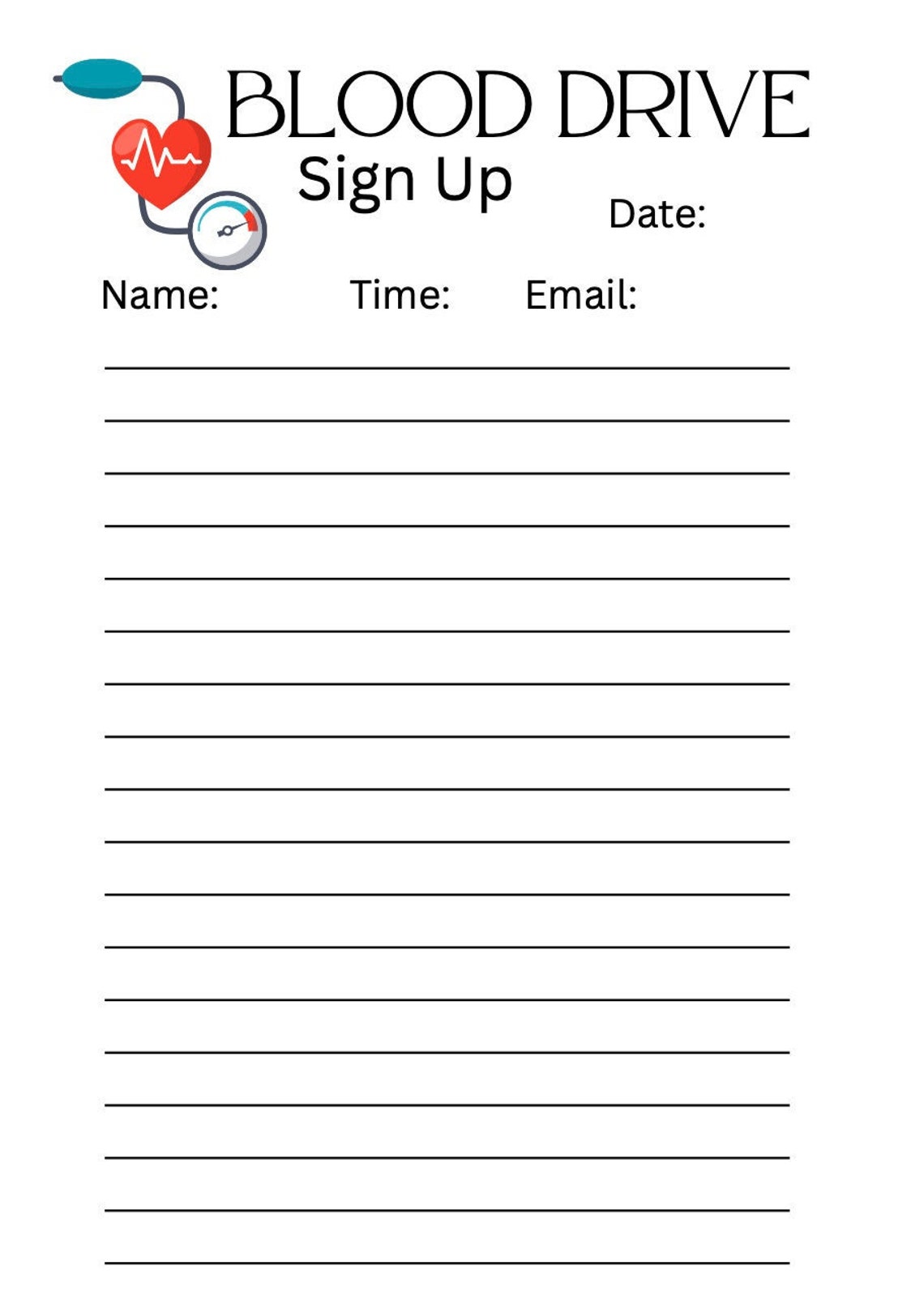 Blood Drive Sign up Sheet; Sign Up; Medical Blood Dive. - Etsy