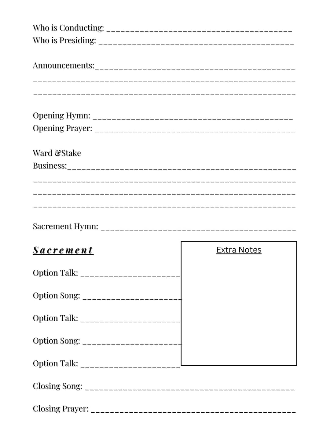 Sacrament Meeting Conducting Sheet - Etsy