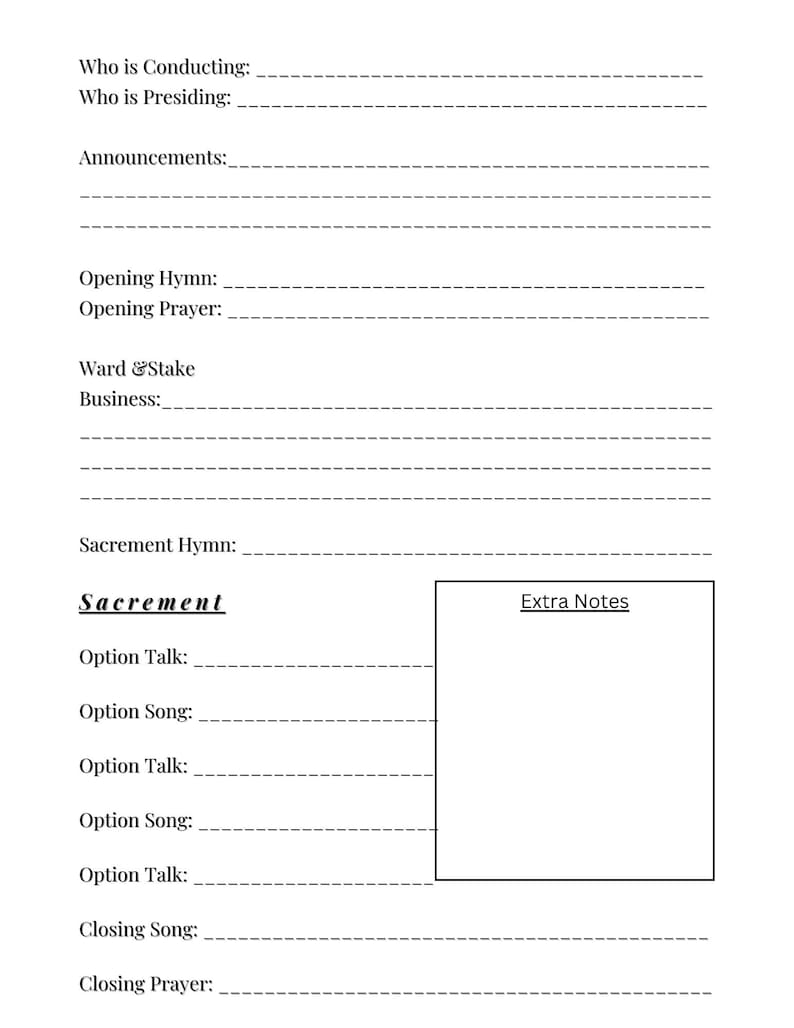 Sacrament Meeting Conducting Sheet - Etsy