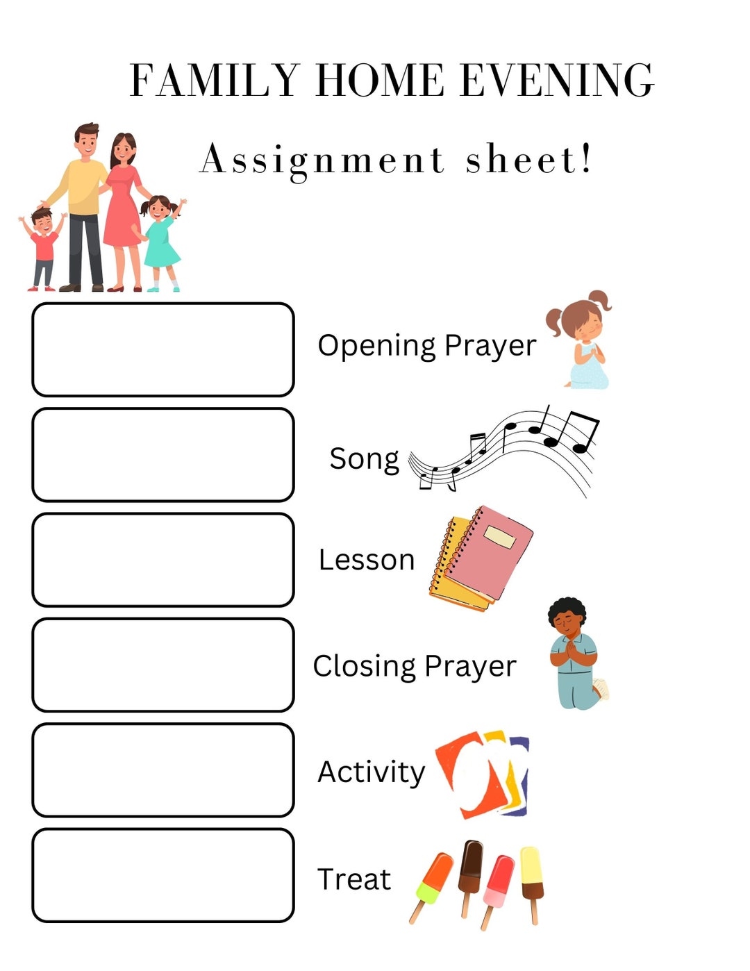 Family Home Evening Assignment List; FHE; Family Home Evening; LDS - Etsy