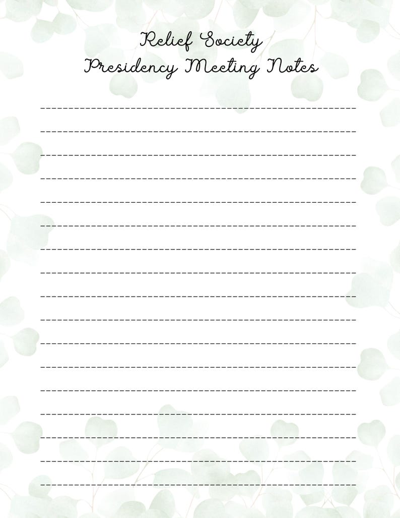 Floral Relief Society Conducting Sheet + Presidency Meeting Notes ...