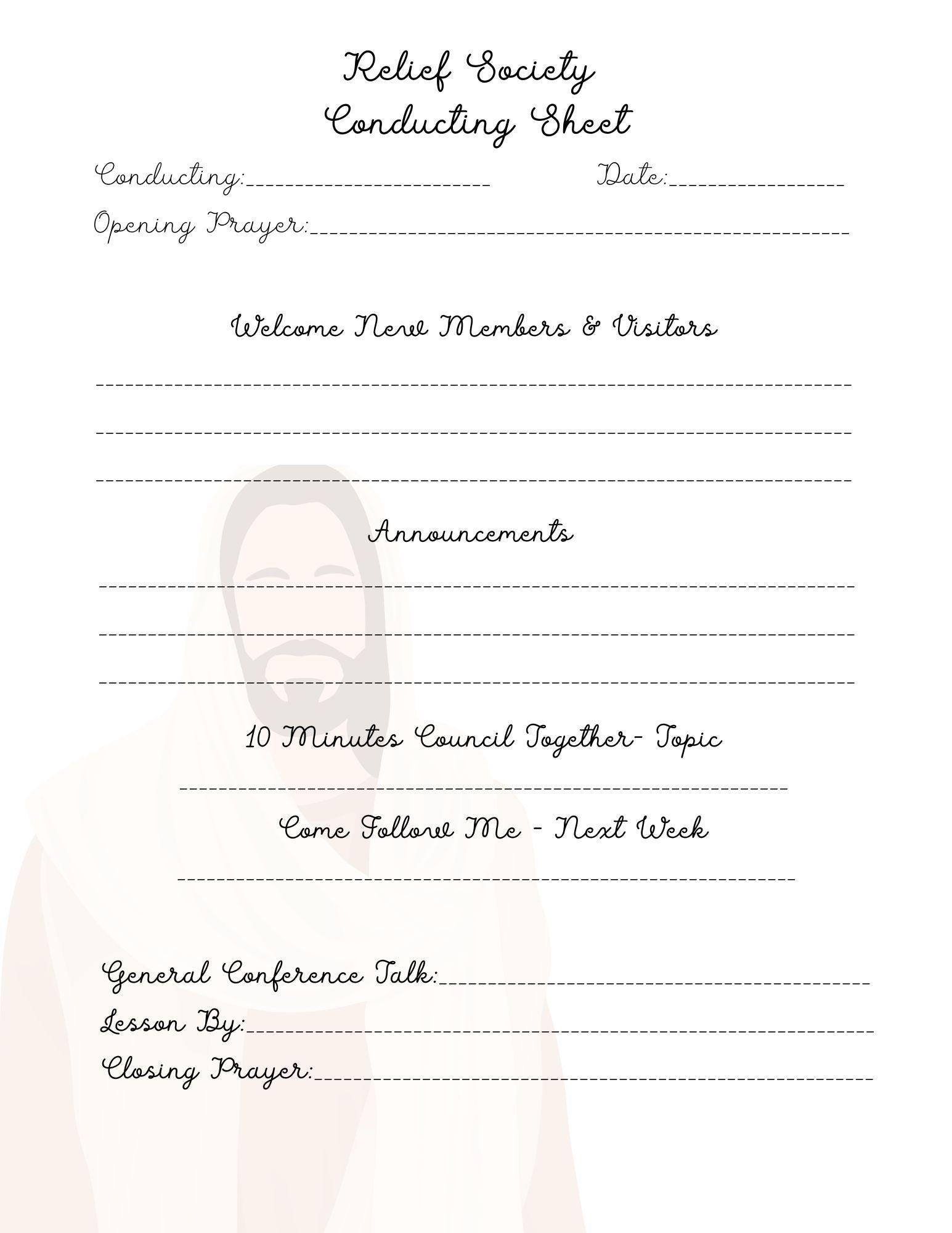 2024 Relief Society Conducting Sheet + Presidency Meeting Notes; Church ...