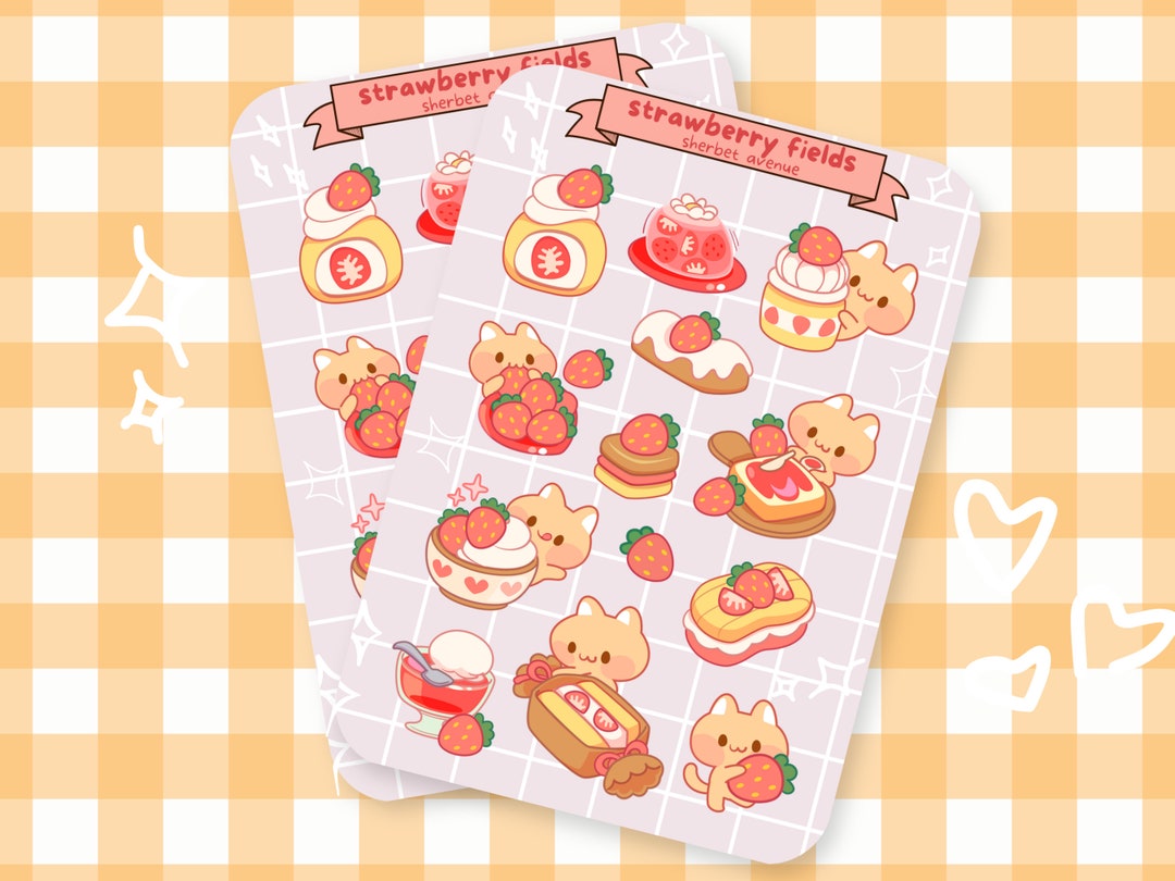 Strawberry Cat Sticker Sheet Cute Matte Paper Decals Kawaii Cat Kiss ...