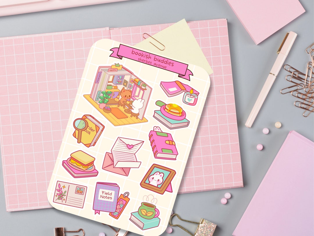 Bookish Buddies Sticker Sheet - Cute Animal Matte Paper Decals - Kawaii ...