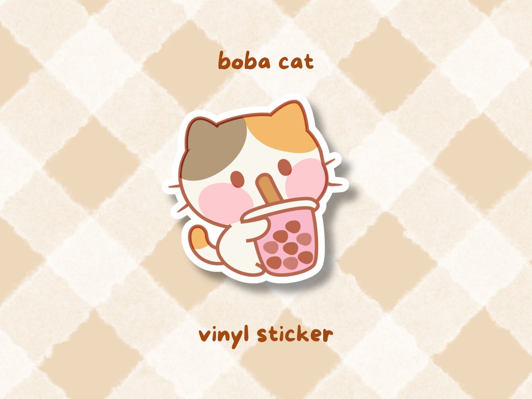 Boba Cat Vinyl Die Cut Sticker - Kawaii Laptop Sticker - Cute Water ...
