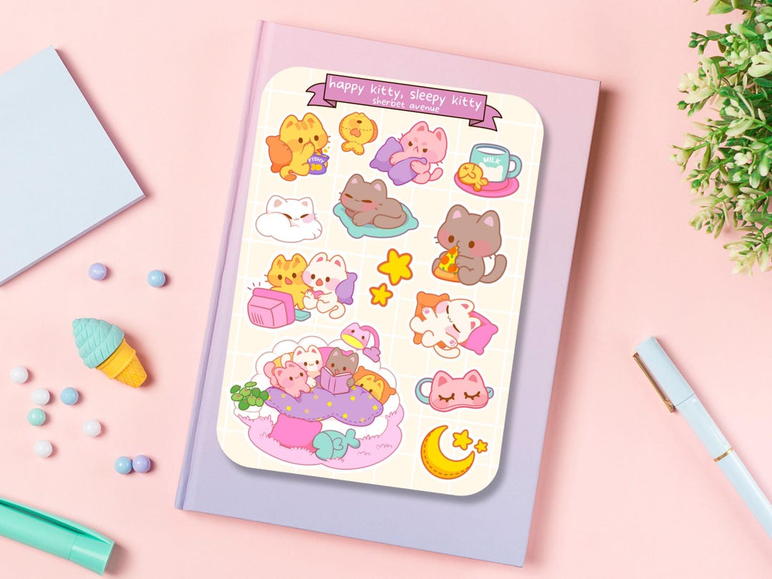 Cat Slumber Party Sticker Sheet - Hand-drawn Kawaii Stickers - Etsy