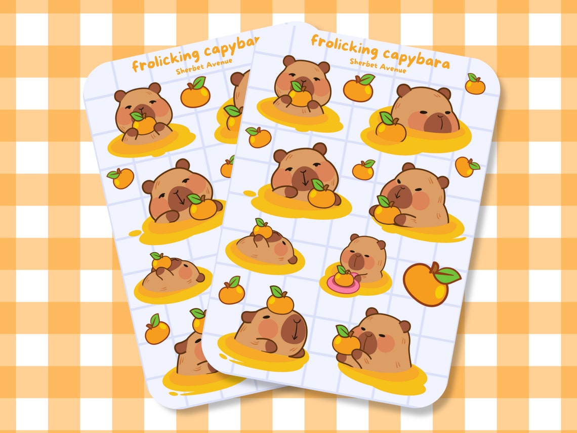 Orange Capybara Sticker Sheet - Funny Meme Stickers - Kawaii Animal ...