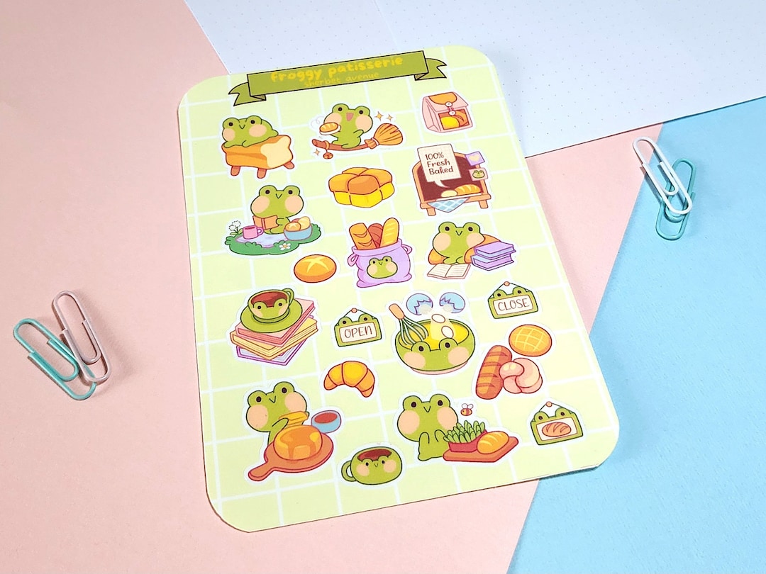 Froggy Patisserie Sticker Sheet - Cute Animal Matte Paper Decals ...