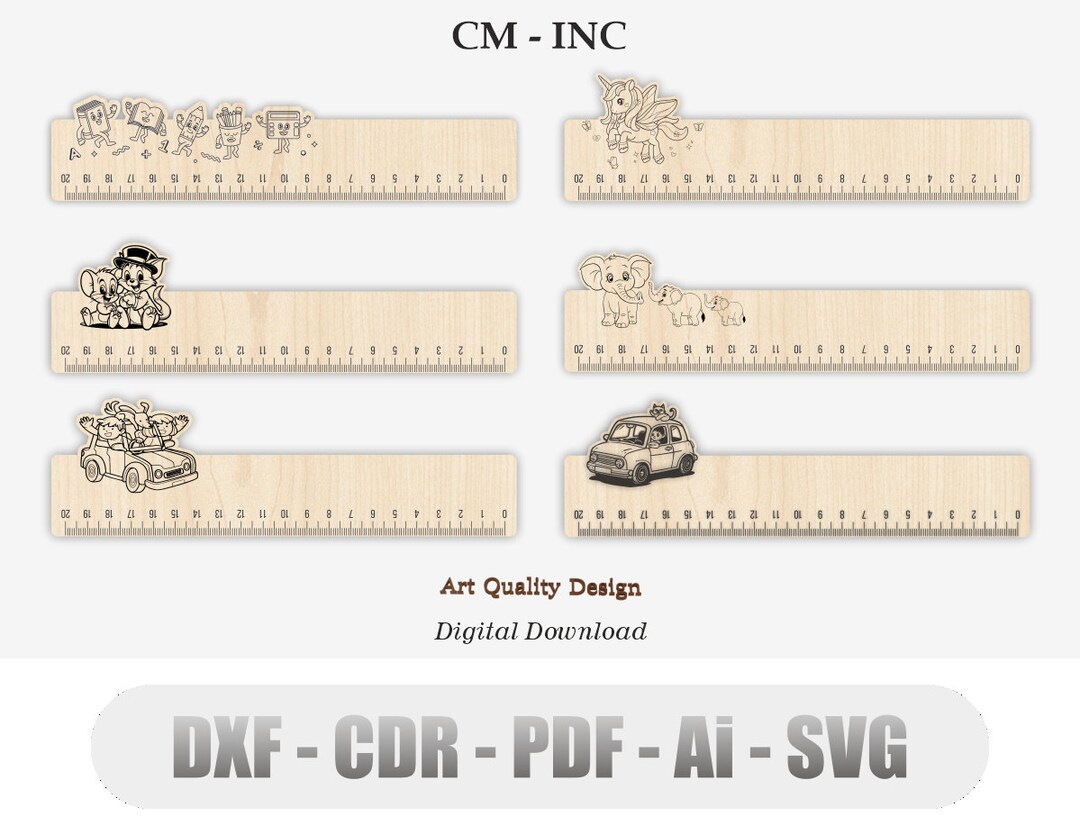 6 Different Style Ruler Laser Cutting Cm & Inc, Vector Files for Wood ...
