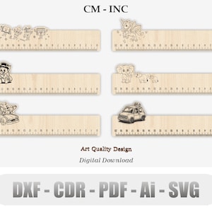 6 Different Style Ruler Laser Cutting Cm & Inc, Vector Files for Wood ...