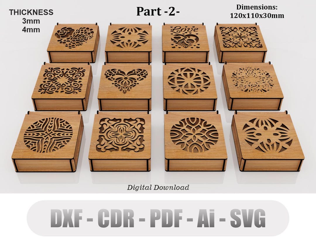 Decorative Gift Box 12 Different Patterns 2 Laser Cutting Files ...