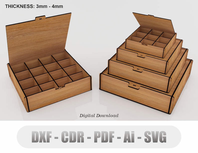 4 Different Sizes With Openable Lids Lock Box Laser Cutting Files ...