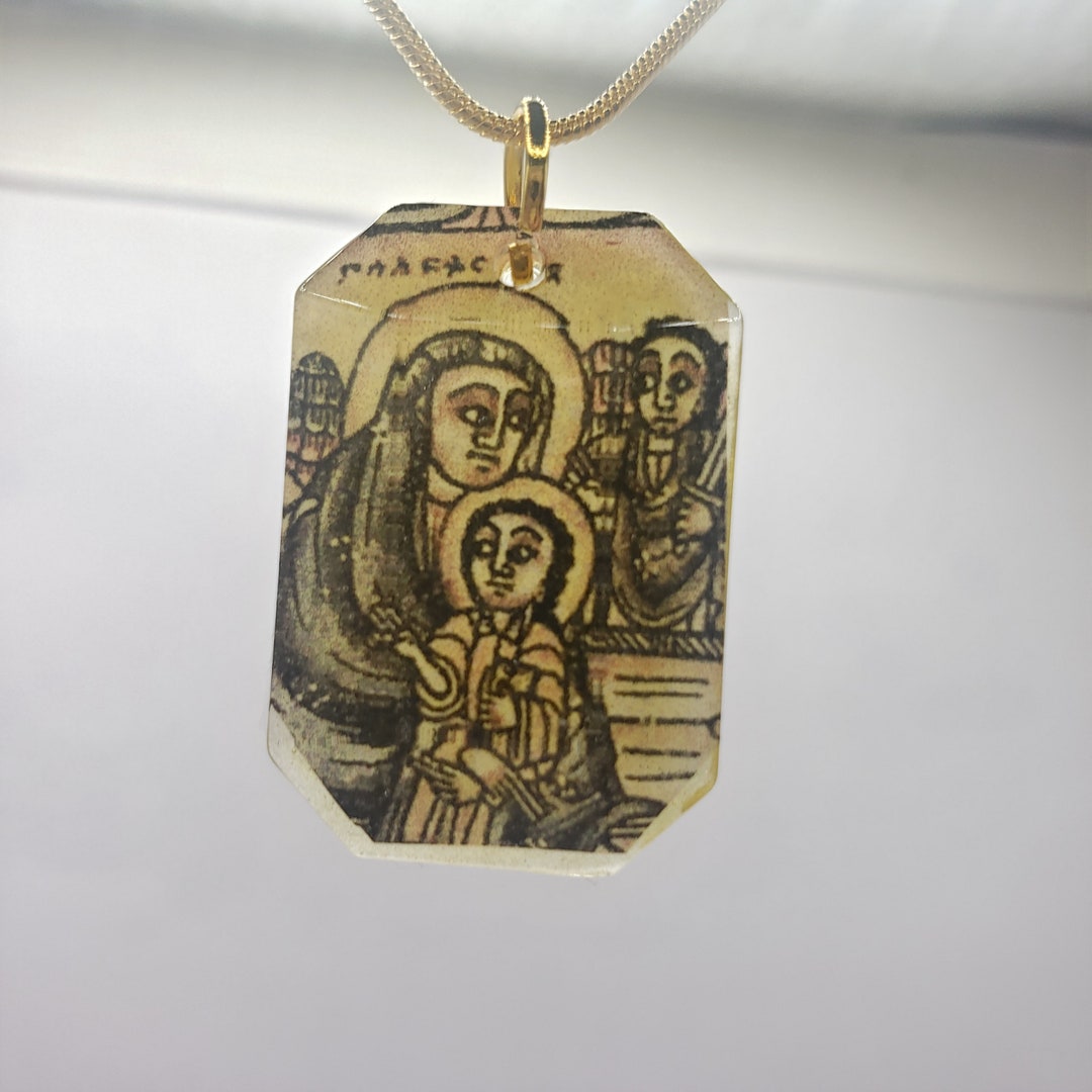 Ethiopian Orthodox Icon Resin Pendant 18k Gold-plated Necklace ...