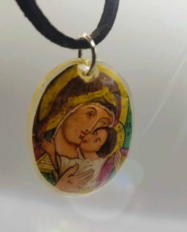Brown Suede Virgin Mary Necklace/ Eastern Orthodox Patron Saint/ Gift ...