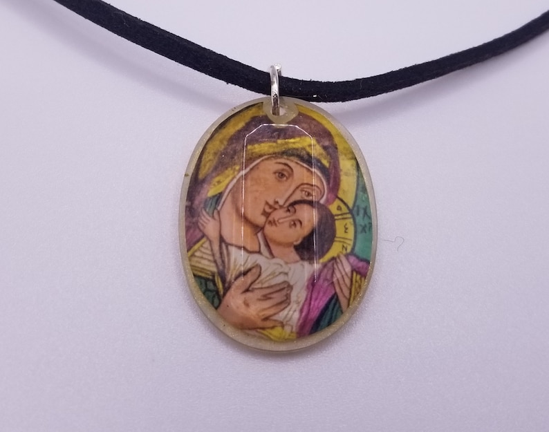 Brown Suede Virgin Mary Necklace/ Eastern Orthodox Patron Saint/ Gift ...