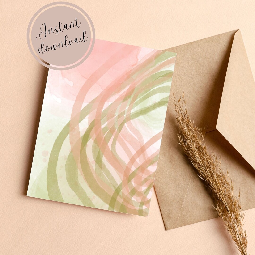 Blank Printable Card Abstract Design Watercolor Rainbow DIY ...