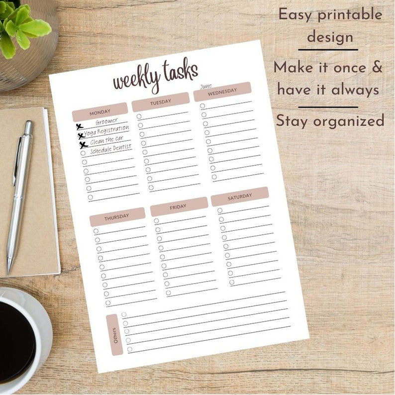 Weekly Tasks Printable Digital Download Daily To-do Lists Errands ...