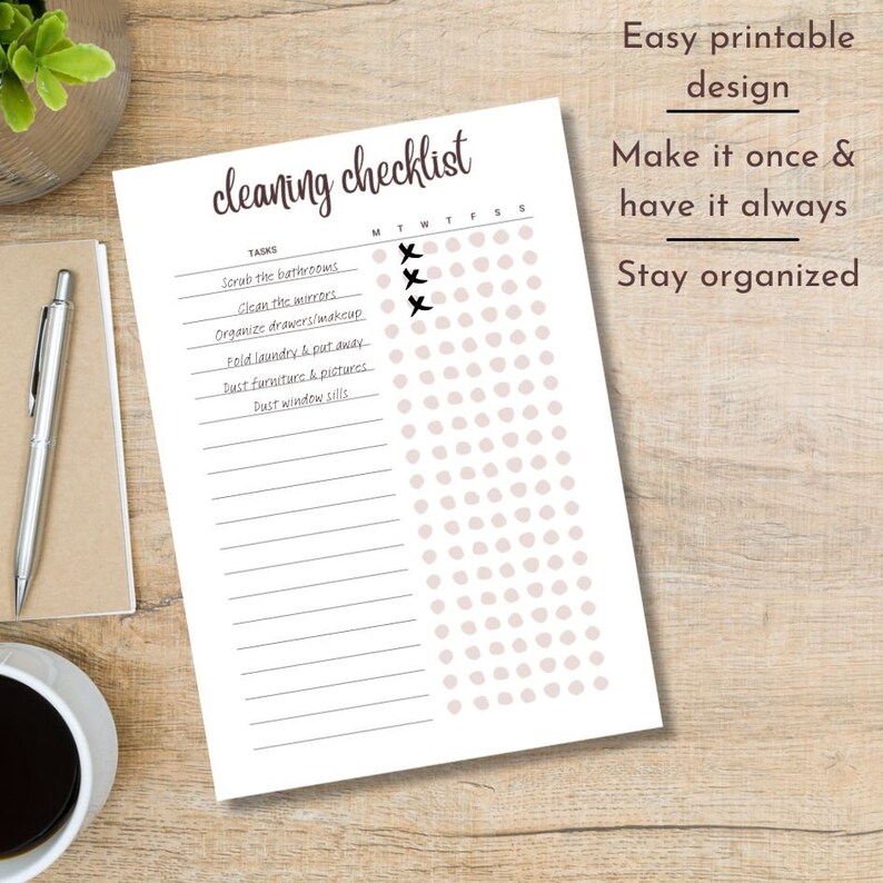 Cleaning Checklist Printable Simple Digital Download Daily Chores ...