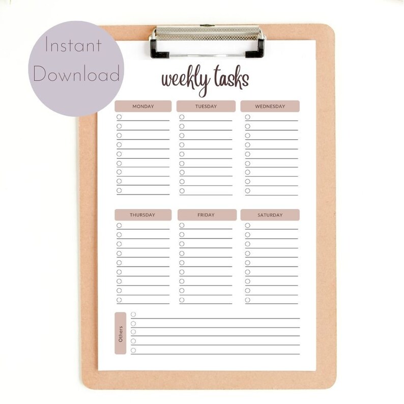 Weekly Tasks Printable Digital Download Daily To-do Lists Errands ...