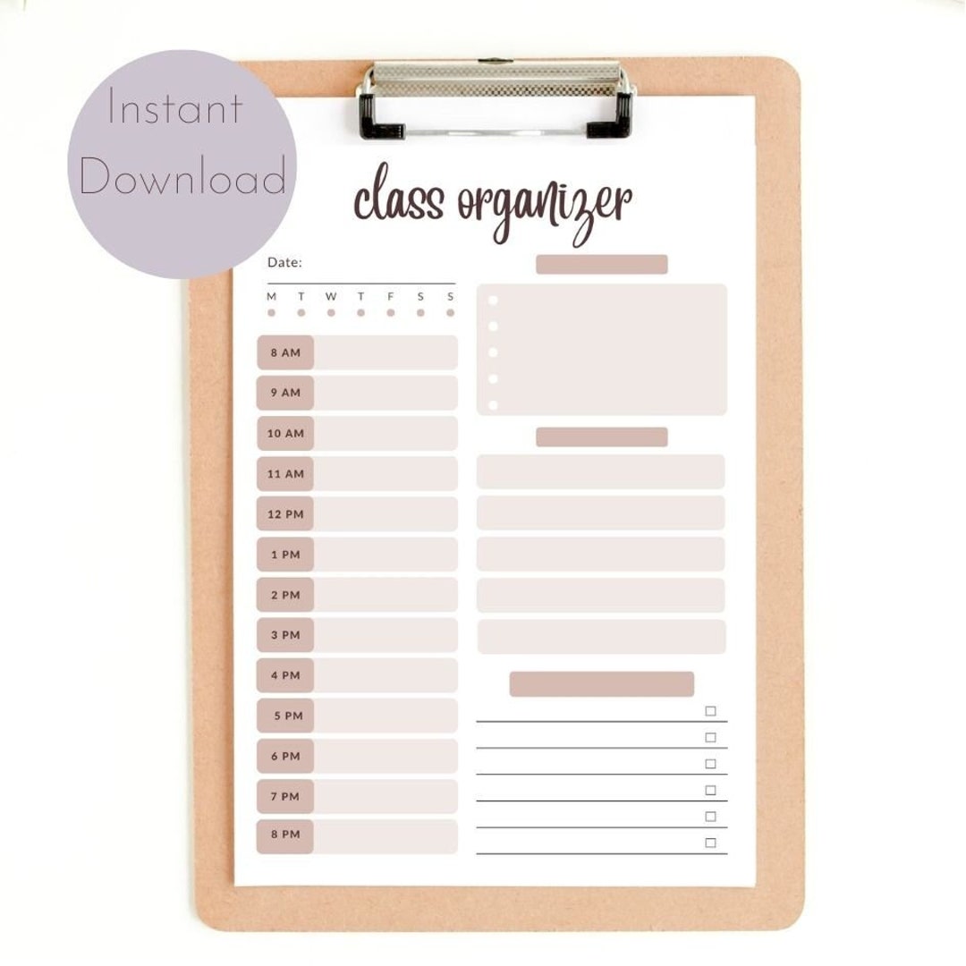 Class Organizer Printable Simple Digital Download Daily Assignment ...