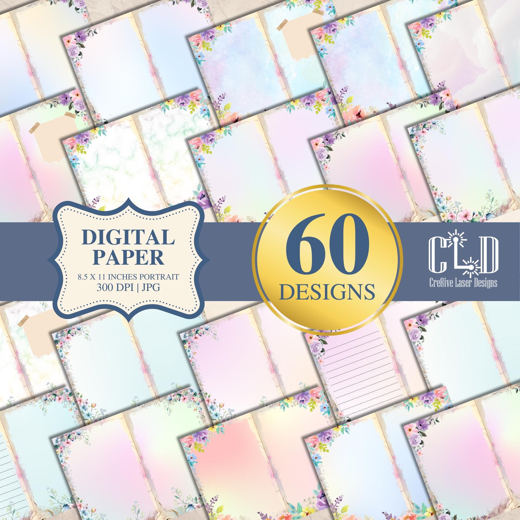Watercolor Floral Printable Paper Pack, Junk Journal Paper, 60-page ...