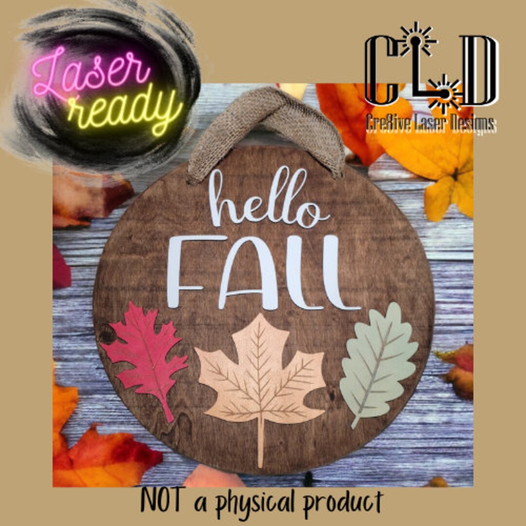 Hello Fall Autumn Round Fall Porch Door Hanger Sign ~ Laser Ready ...