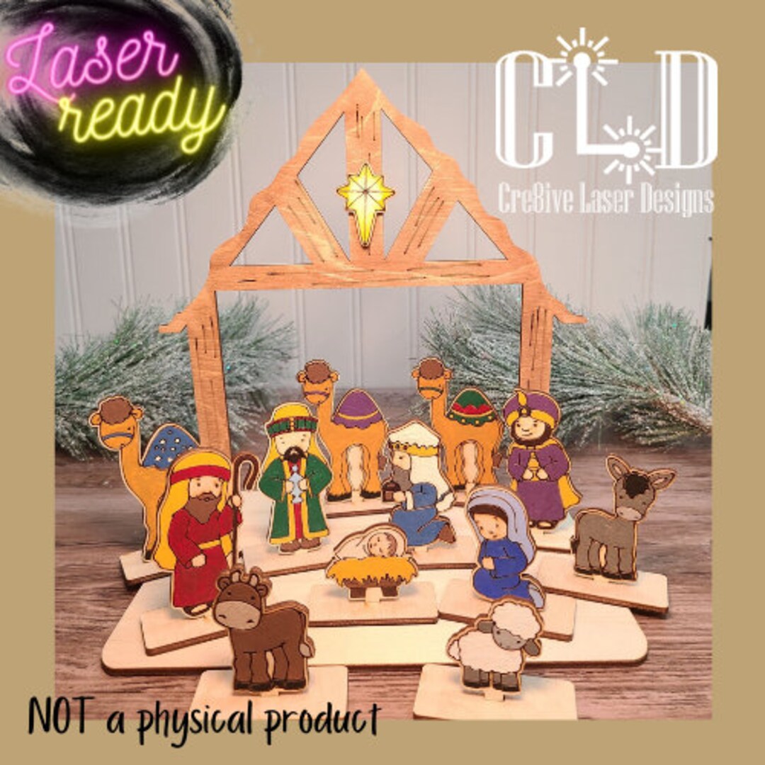 Nativity Scene Manger Christmas Shelf Sitter Set Laser Ready File, Cut ...