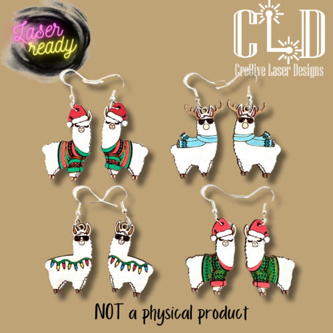 Christmas Llamas Hanging Earrings Laser Ready File, Christmas Lights ...