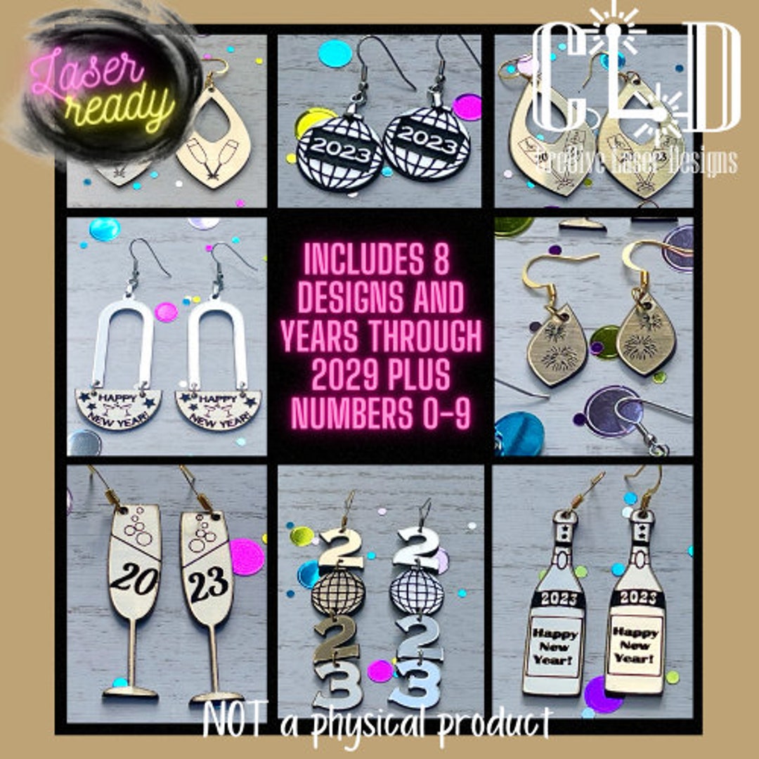 New Year's Earrings Laser Cut File: Champagne, Ball Drop (SVG, DXF, AI ...