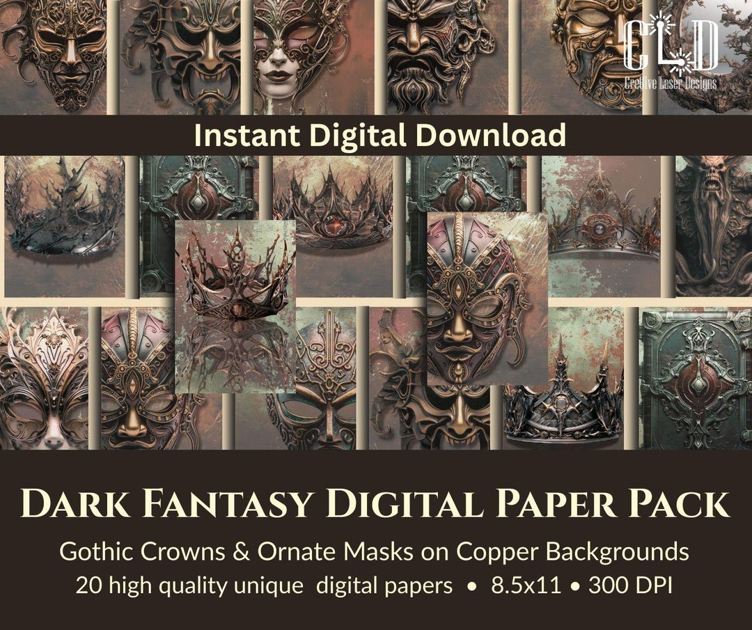Masculine Romantasy Bookttok Digital Paper Pack - Gothic Masks, Dark ...