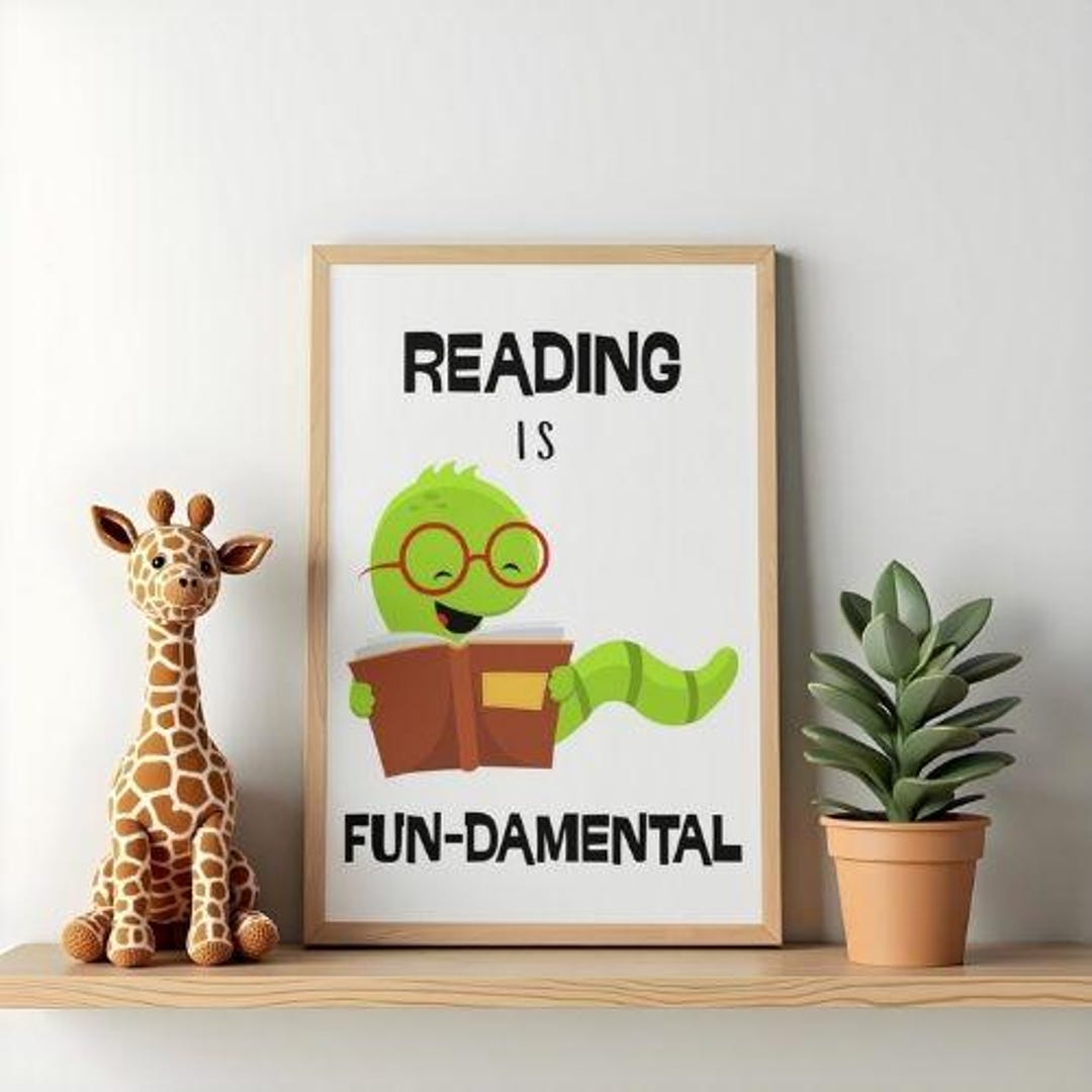 Wall Art for Kids • Reading is Fundamental • Bookworm Reading Poster ...