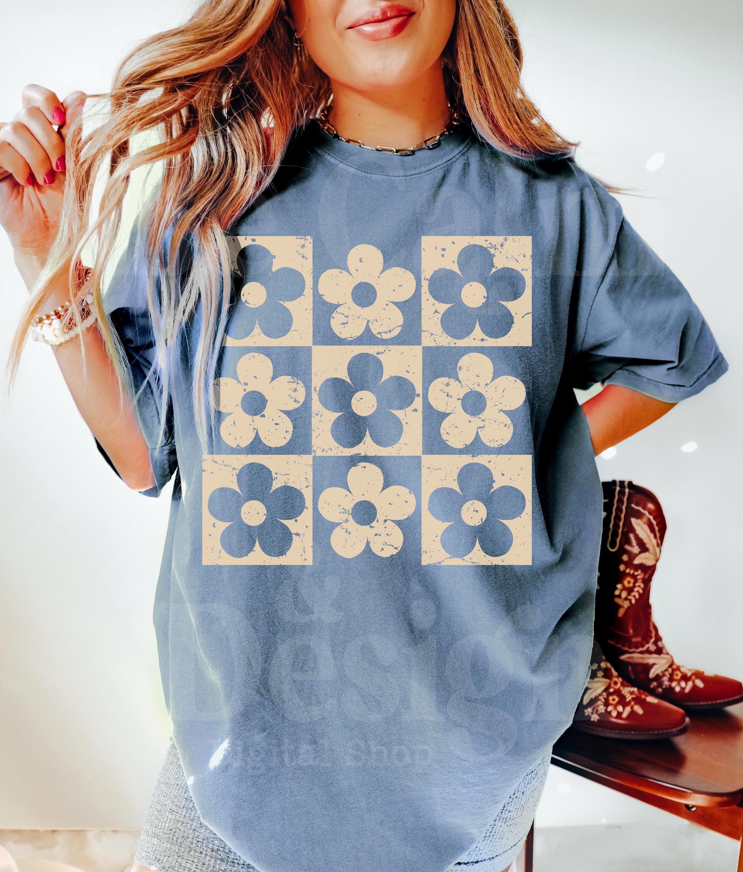 Boho Flowers PNG, Neutral Checkerboard Daisy Design, Flower Checkered ...